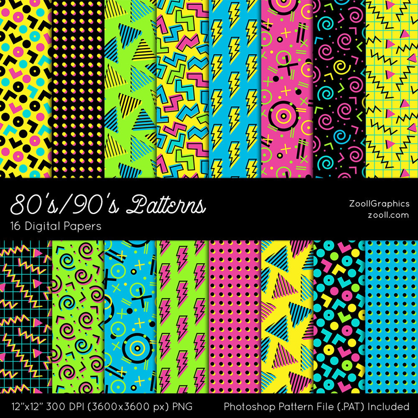 Neon Digital Papers BUNDLE, Digital Papers 12“x12“, PAT File Included ...
