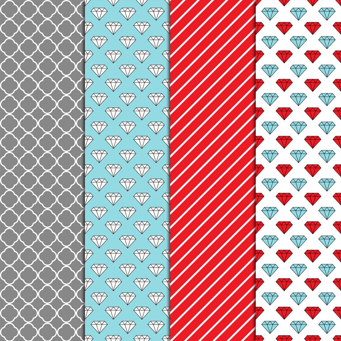 Red Blue and Gray Patterns 20 Digital Papers 12x12 | Etsy