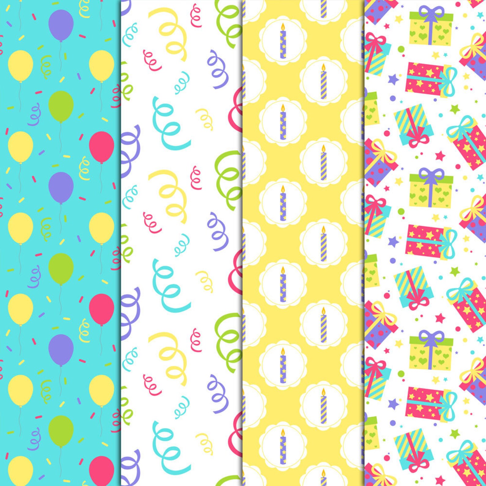 Happy Birthday Patterns, 16 Digital Papers 12x12, Photoshop Pattern ...