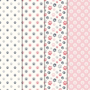 Paws Patterns – Pink and Grey, 16 Digital Papers 12“x12“, Cat Dog Paw ...