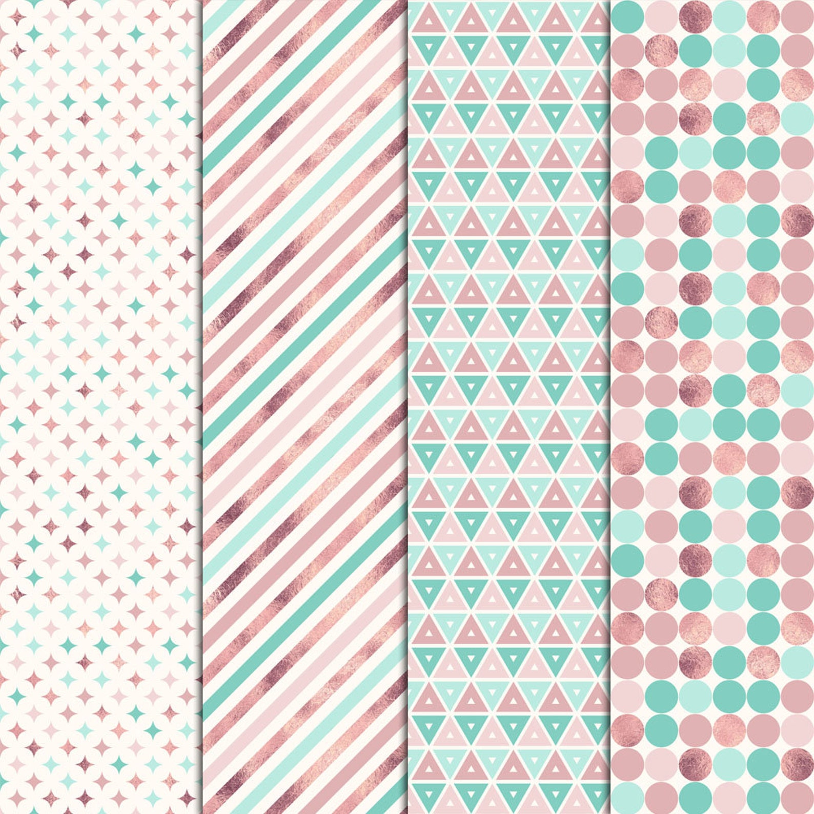 Pink Mint & Rose Gold Patterns 20 Digital Papers 12x12 - Etsy