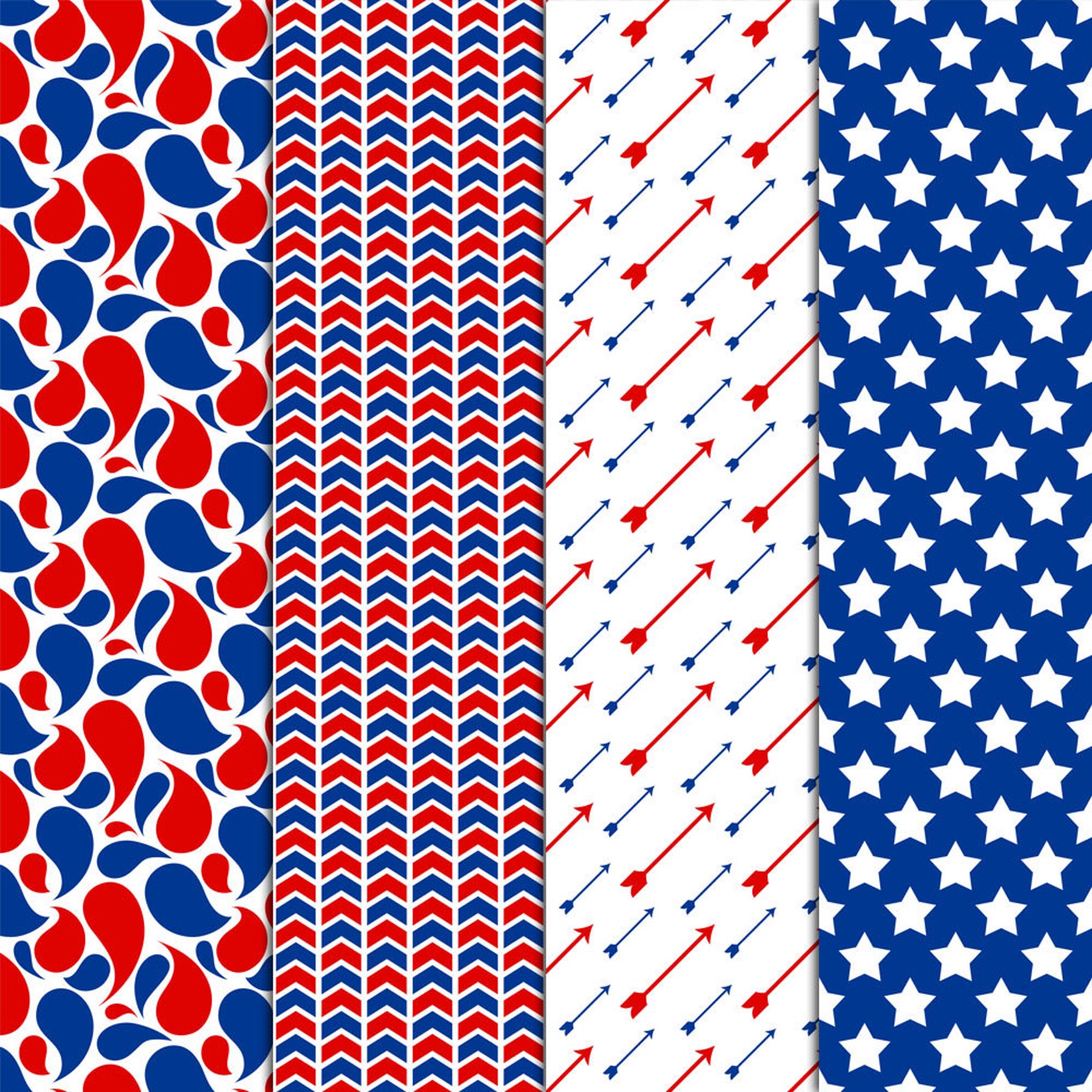 Red, White & Blue Patterns, 20 Digital Papers 12“x12“, Photoshop ...
