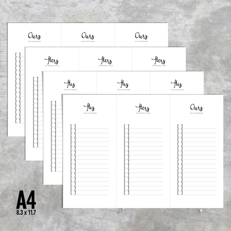 Lists Planner List His List Hers List Ours List Printable - Etsy