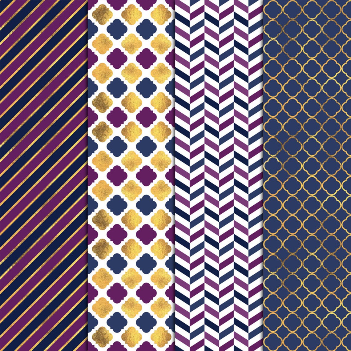 Purple, Blue & Gold Patterns, 20 Digital Papers 12“x12“, Photoshop ...