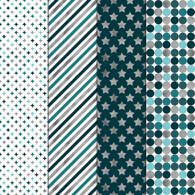 Teal & Silver Patterns 20 Digital Papers 12x12 - Etsy