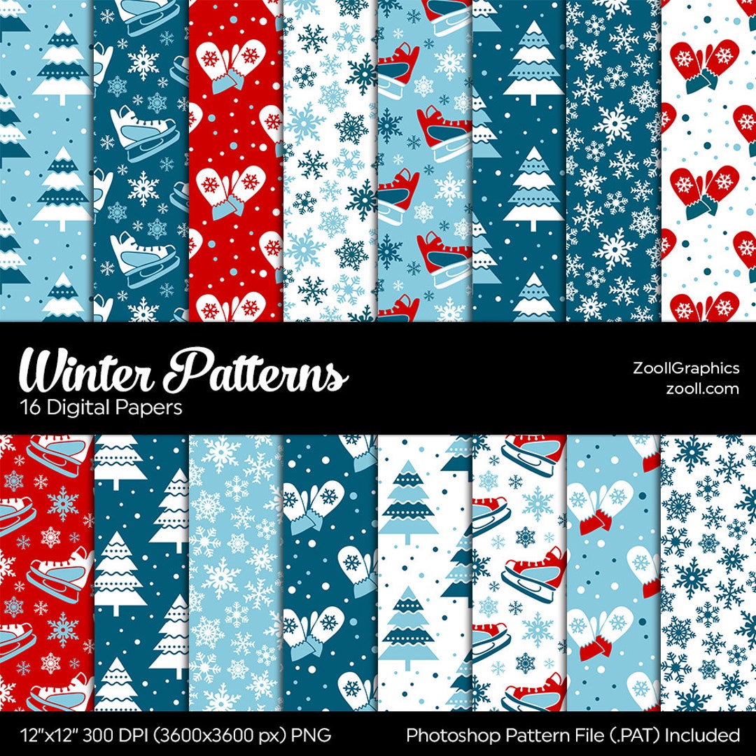 Winter Patterns, Digital Paper, 16 Digital Papers (12“x12“), Photoshop ...