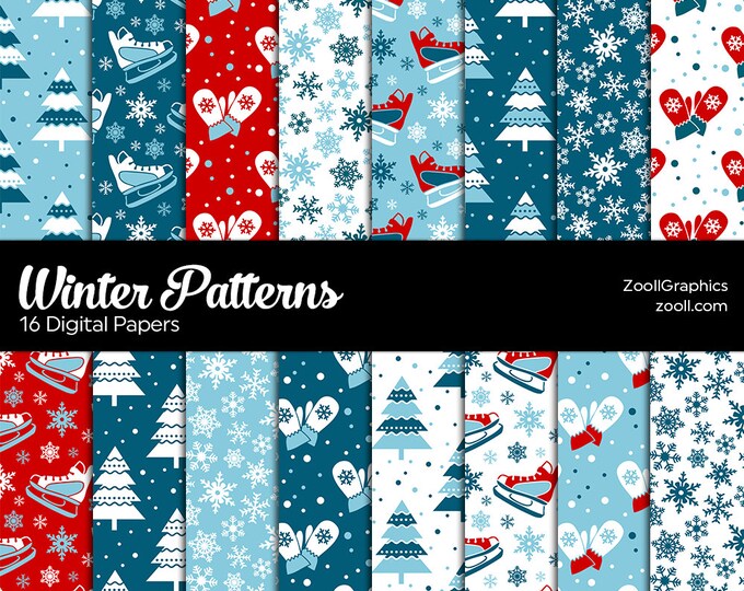 Winter Patterns, Digital Paper, 16 Digital Papers (12“x12“), Photoshop ...