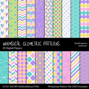 Whimsical Geometric Patterns, 20 Digital Papers 12“x12“, Photoshop ...