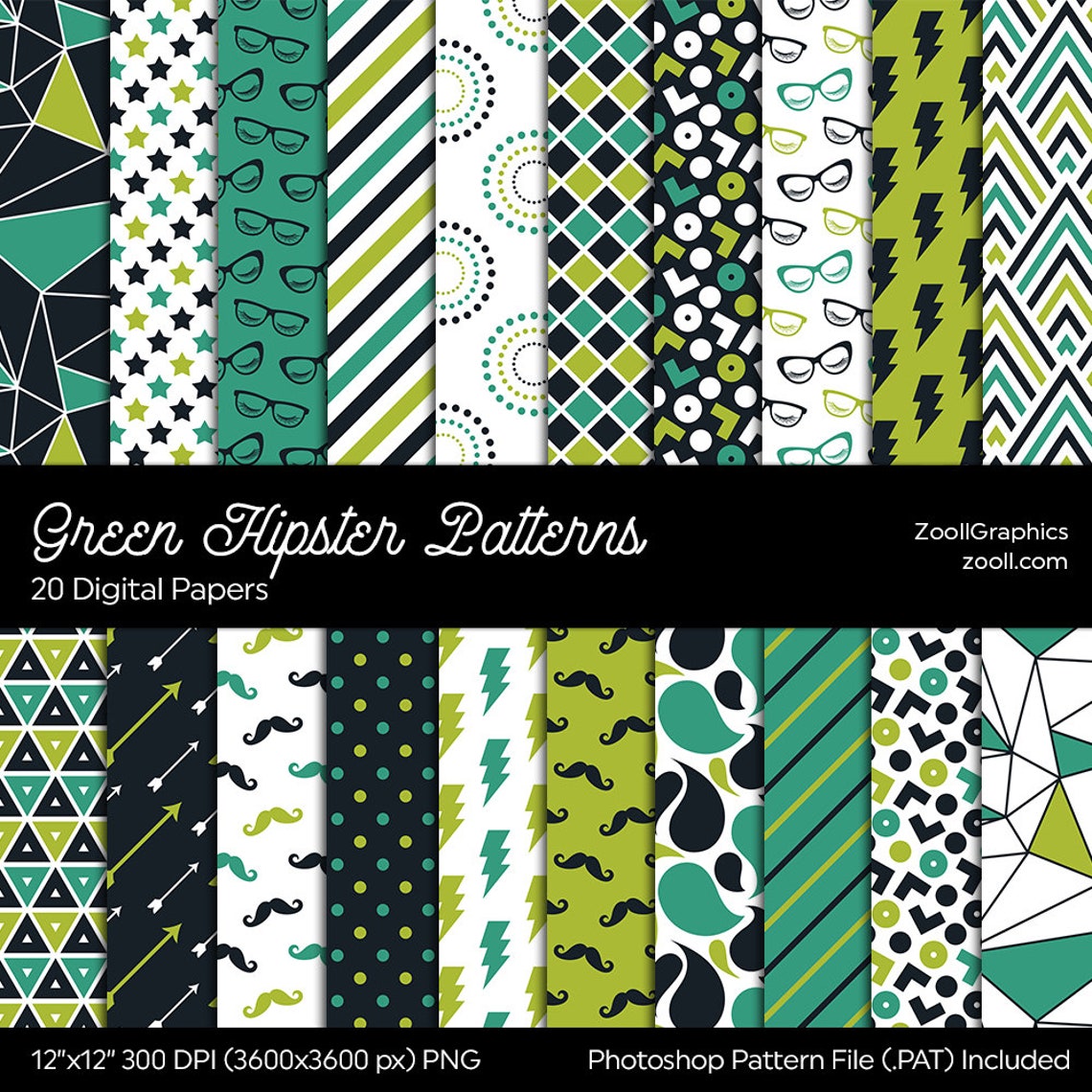Green Hipster Patterns 20 Digital Papers 12x12 Photoshop - Etsy