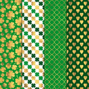 St. Patrick's Day Gold Patterns, 20 Digital Papers 12x12, Shamrock ...