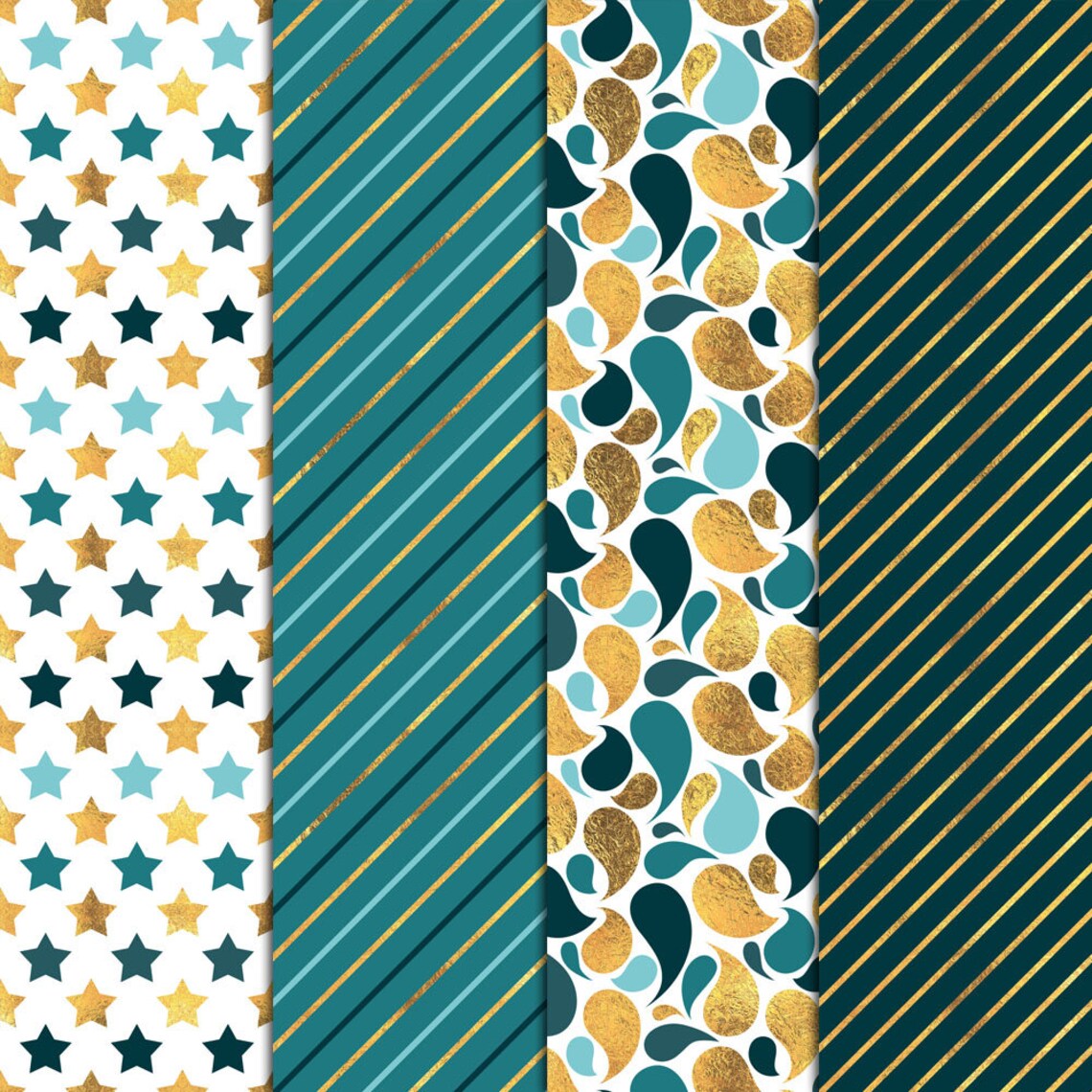 Teal and Gold Patterns 20 Digital Papers 12x12 PAT File - Etsy