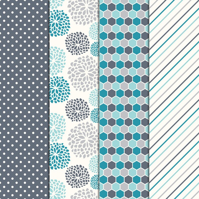 Blue and Gray/grey Patterns Digital Paper 20 Digital Papers - Etsy