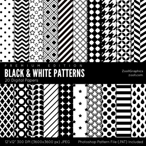 Black & White Digital Papers Patterned Paper Digital | Etsy
