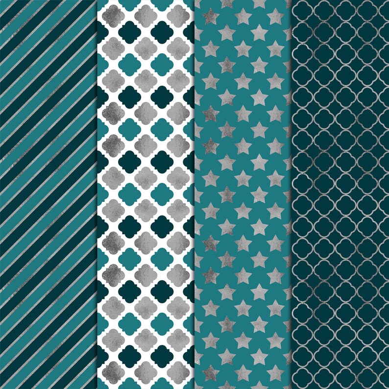 Teal & Silver Patterns 20 Digital Papers 12x12 - Etsy