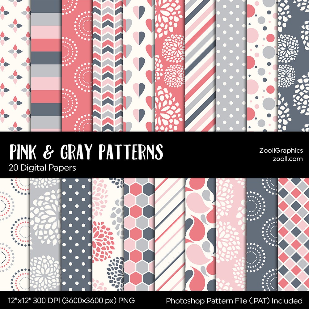 Pink And Gray/Grey Patterns Digital Paper 20 Digital Papers | Etsy