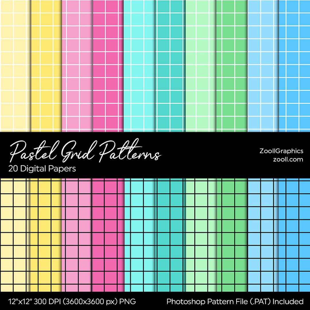 Pastel Grid Patterns, 20 Digital Papers 12“x12“, PAT File, Pastel ...