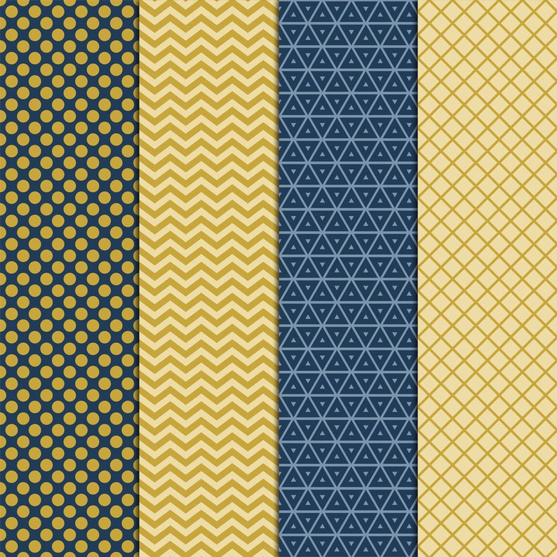 Mustard And Blue Patterns 20 Digital Papers 12x12 PAT | Etsy