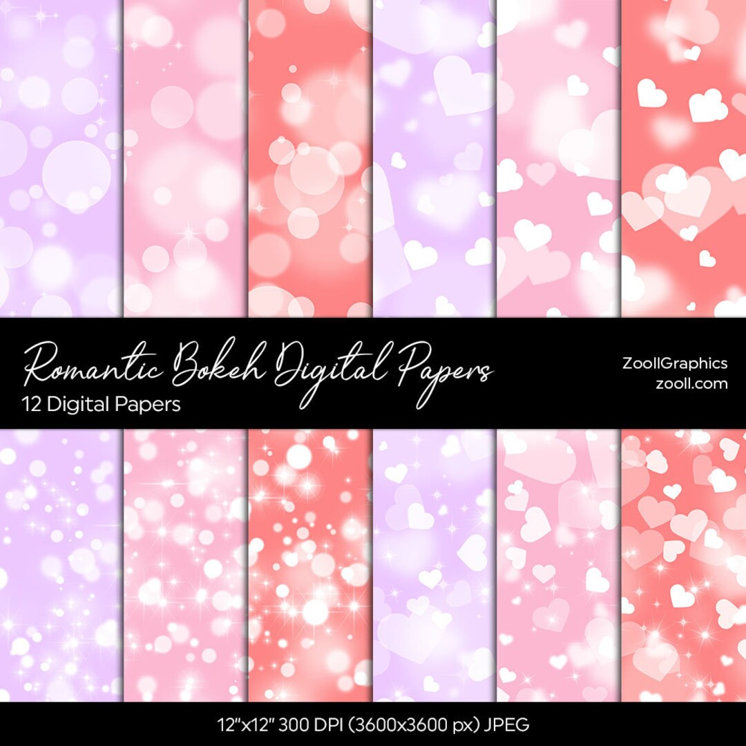 Romantic Bokeh Digital Papers, Scrapbooking, Hearts Bokeh Lights ...