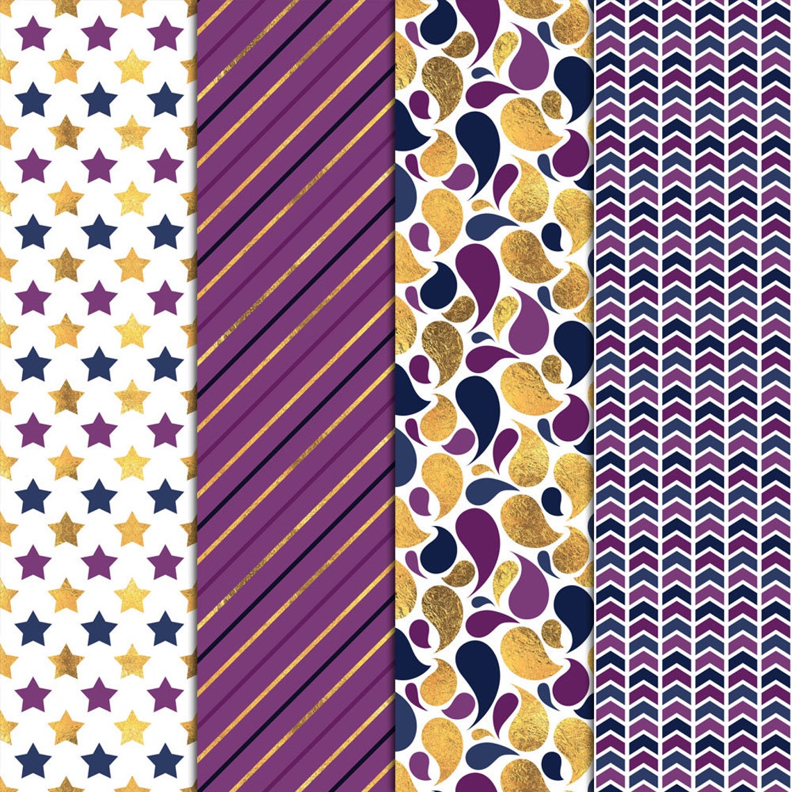 Purple, Blue & Gold Patterns, 20 Digital Papers 12“x12“, Photoshop ...