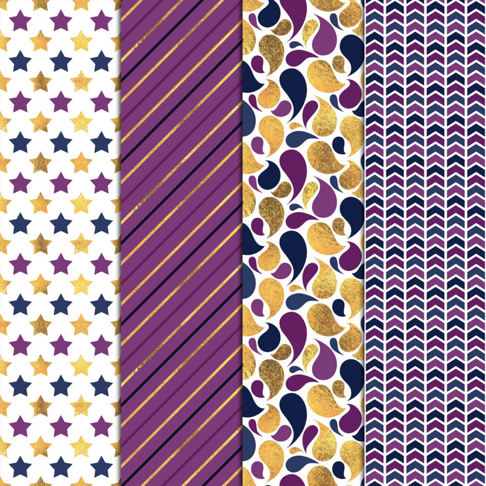 Purple, Blue & Gold Patterns, 20 Digital Papers 12“x12“, Photoshop ...