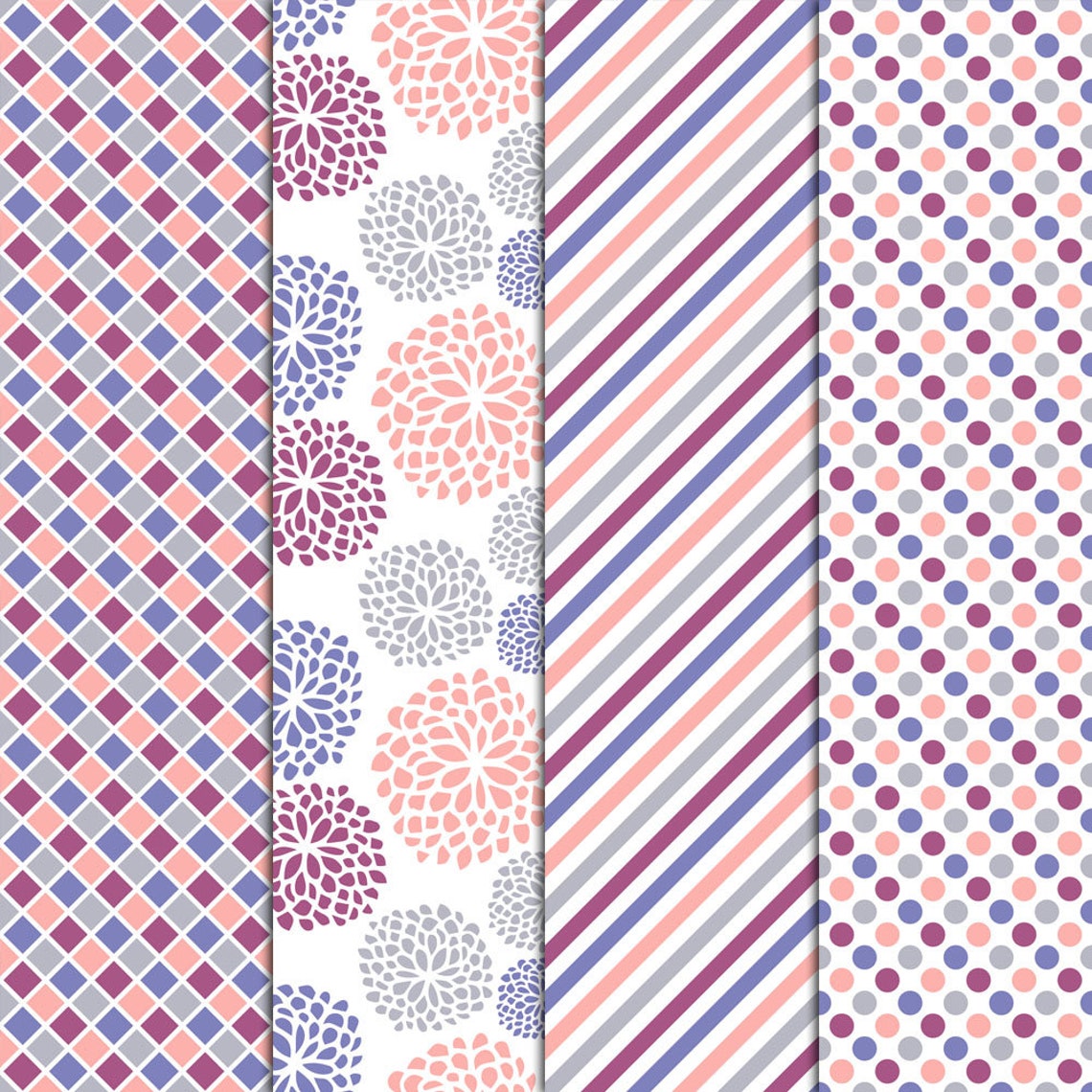 Purple Grey and Pink Patterns 20 Digital Papers 12x12 PAT - Etsy