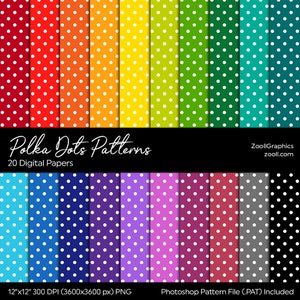Polka Dots Patterns, 20 Digital Papers 12“x12“, PAT File Included ...