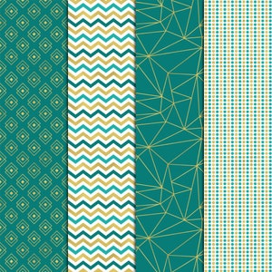 Turquoise and Gold Patterns, 16 Digital Papers 12x12, Photoshop Pattern ...