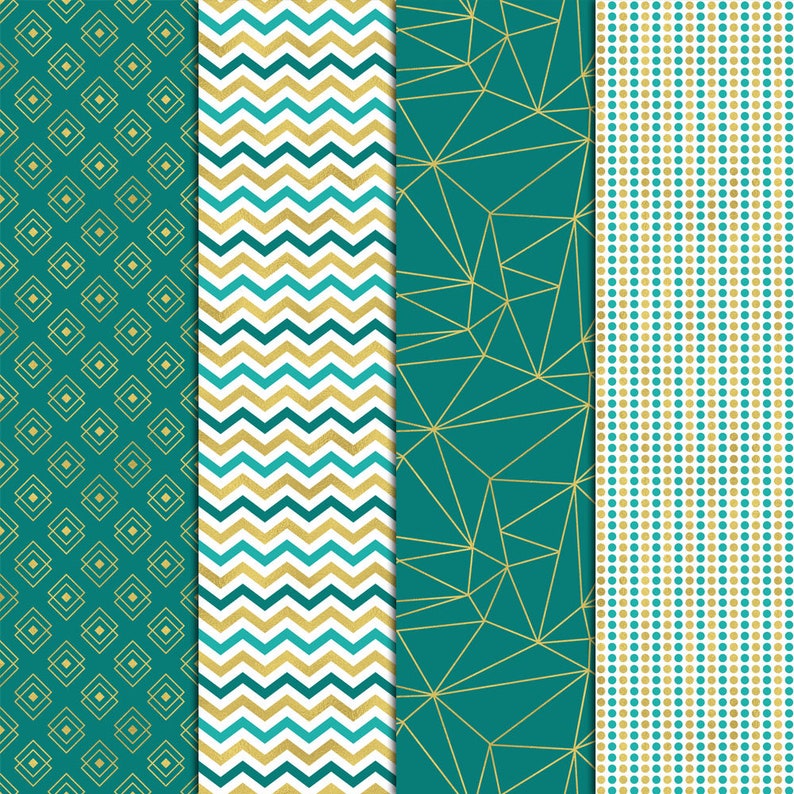 Turquoise and Gold Patterns 16 Digital Papers 12x12 - Etsy