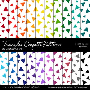 Triangles Confetti Patterns, 20 Digital Papers 12x12, PAT File Included ...
