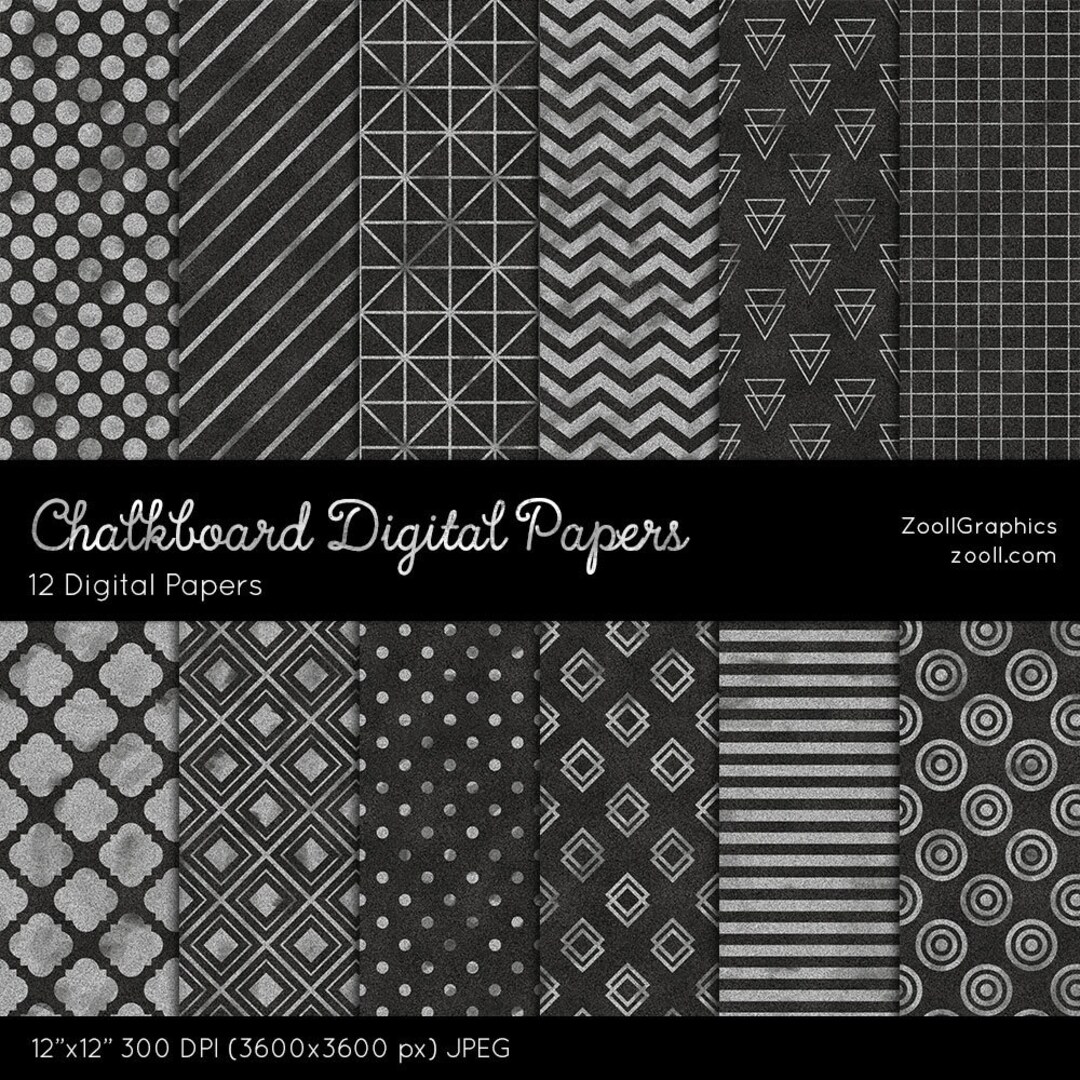 Chalkboard Digital Papers, Digital Paper, 12 Digital Papers (12“x12 ...
