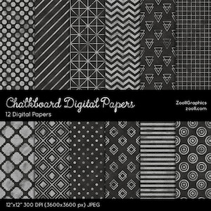 Chalkboard Digital Papers, Digital Paper, 12 Digital Papers (12“x12 ...