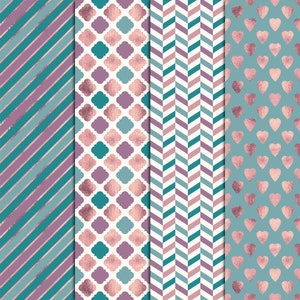 Purple, Teal & Rose Gold Patterns, 20 Digital Papers 12x12, Photoshop ...