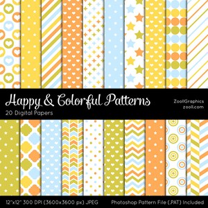 Happy and Colorful Patterns, 20 Digital Papers 12"x12", PAT File ...