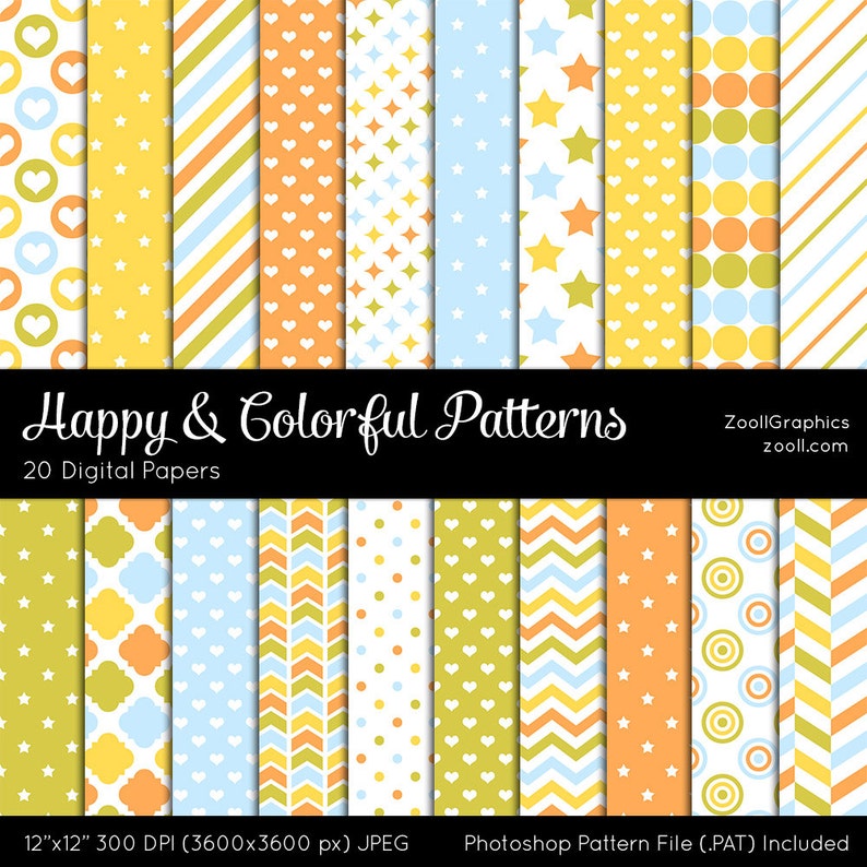 Happy and Colorful Patterns 20 Digital Papers | Etsy