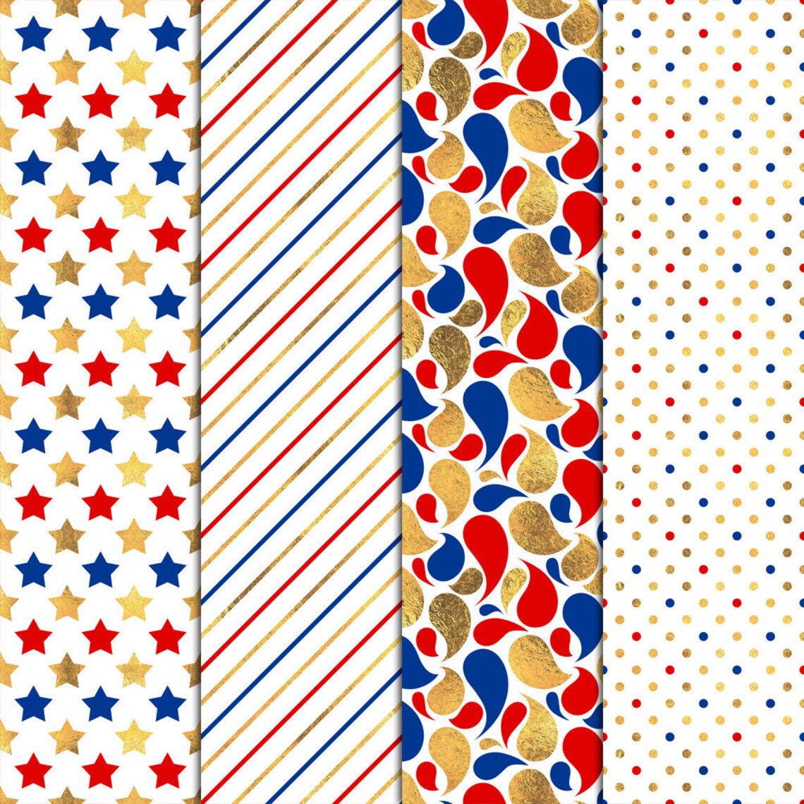 Red Blue & Gold Patterns 20 Digital Papers 12x12 - Etsy