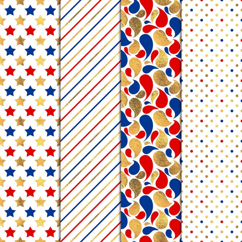 Red Blue & Gold Patterns 20 Digital Papers 12x12 - Etsy