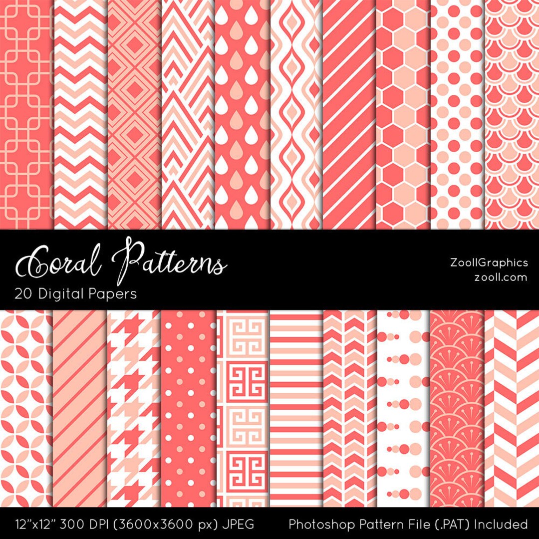Coral Patterns, 20 Digital Papers (12“x12“), Photoshop Pattern File ...