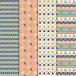 Bohemian Tribal Patterns – Blue, Turquoise & Peach, 12 Digital Papers ...