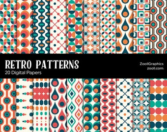 Digital Retro Paper, Seamless Retro Paper, Digital Paper, Digital ...