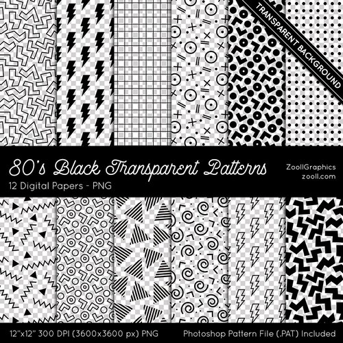 Black Transparent Patterns 20 Digital Papers 12x12 - Etsy
