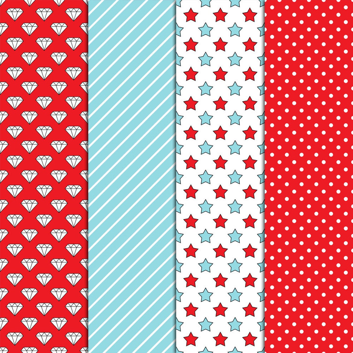 Red Blue and Gray Patterns 20 Digital Papers 12x12 | Etsy