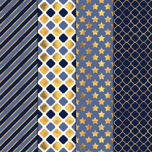 Blue & Gold Patterns, 20 Digital Papers 12“x12“, Photoshop Pattern File ...