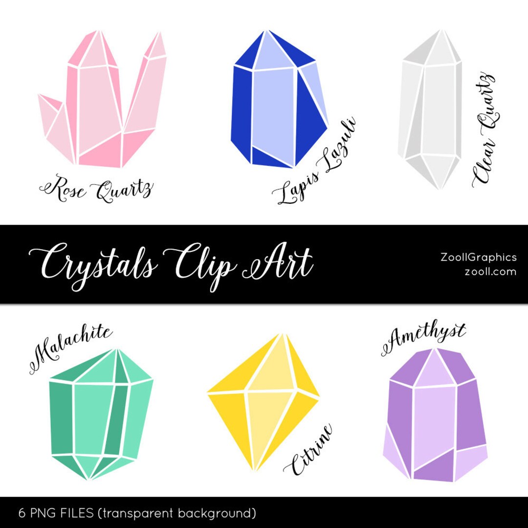 Crystals Clip Art, 6 PNG Files, Gemstones, Gems Clip Art, Minerals ...