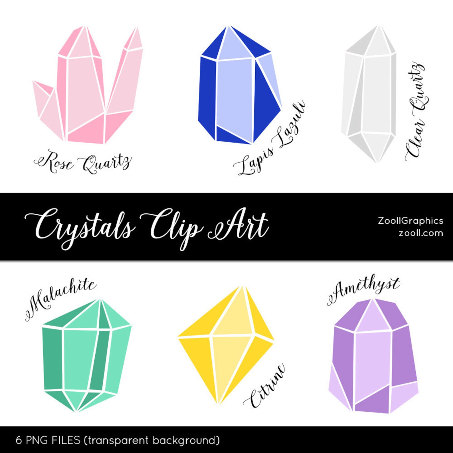 Crystals Clip Art 6 PNG Files Gemstones Gems Clip Art | Etsy