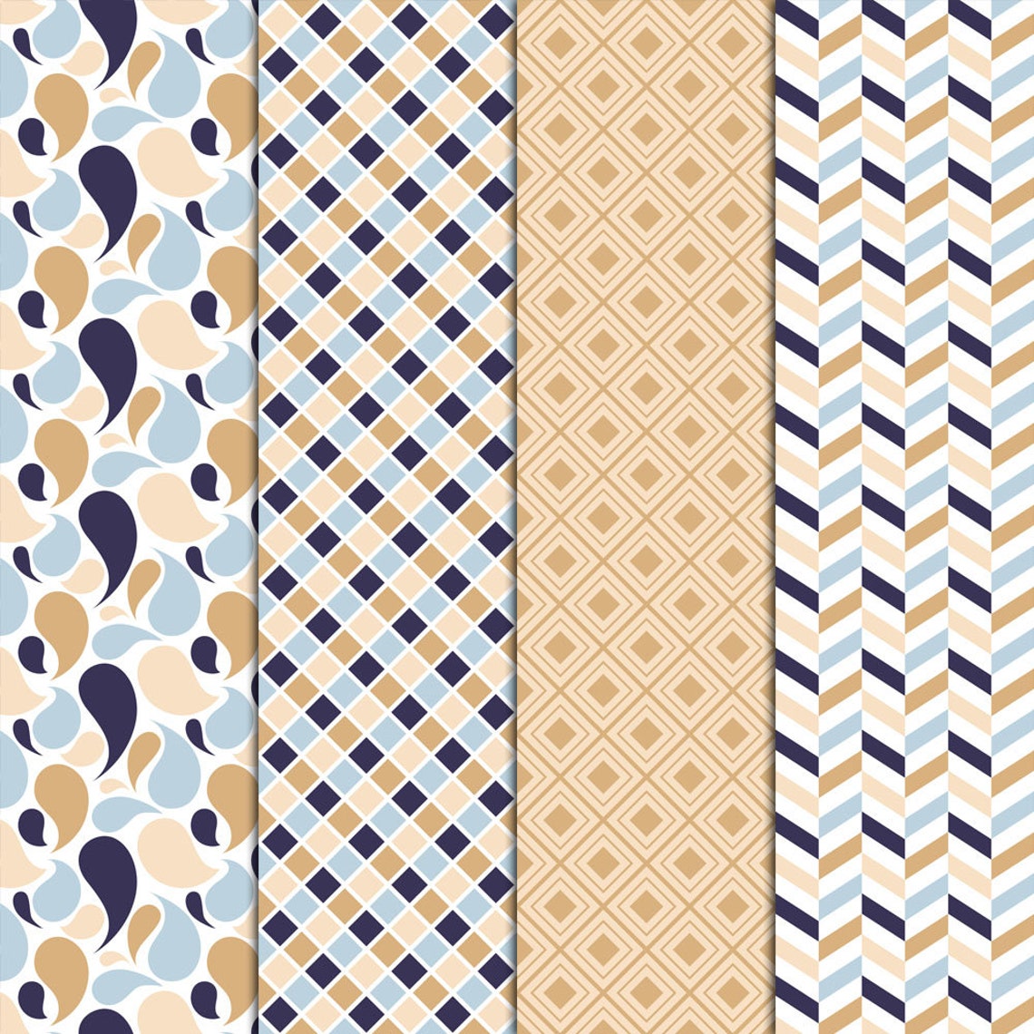 Blue and Beige Patterns 20 Digital Papers 12x12 - Etsy