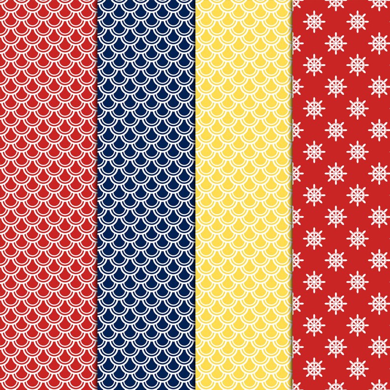 Nautical Patterns Red Blue & Yellow 20 Digital Papers - Etsy