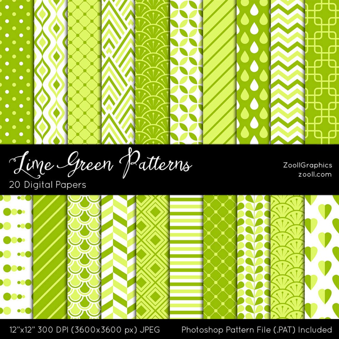 Lime Green Patterns, 20 Digital Papers (12“x12“), Photoshop Pattern ...