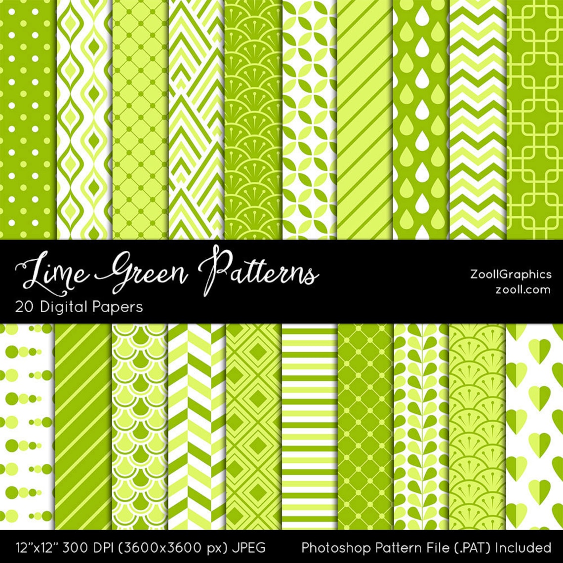 Lime Green Patterns 20 Digital Papers 12x12 Photoshop - Etsy