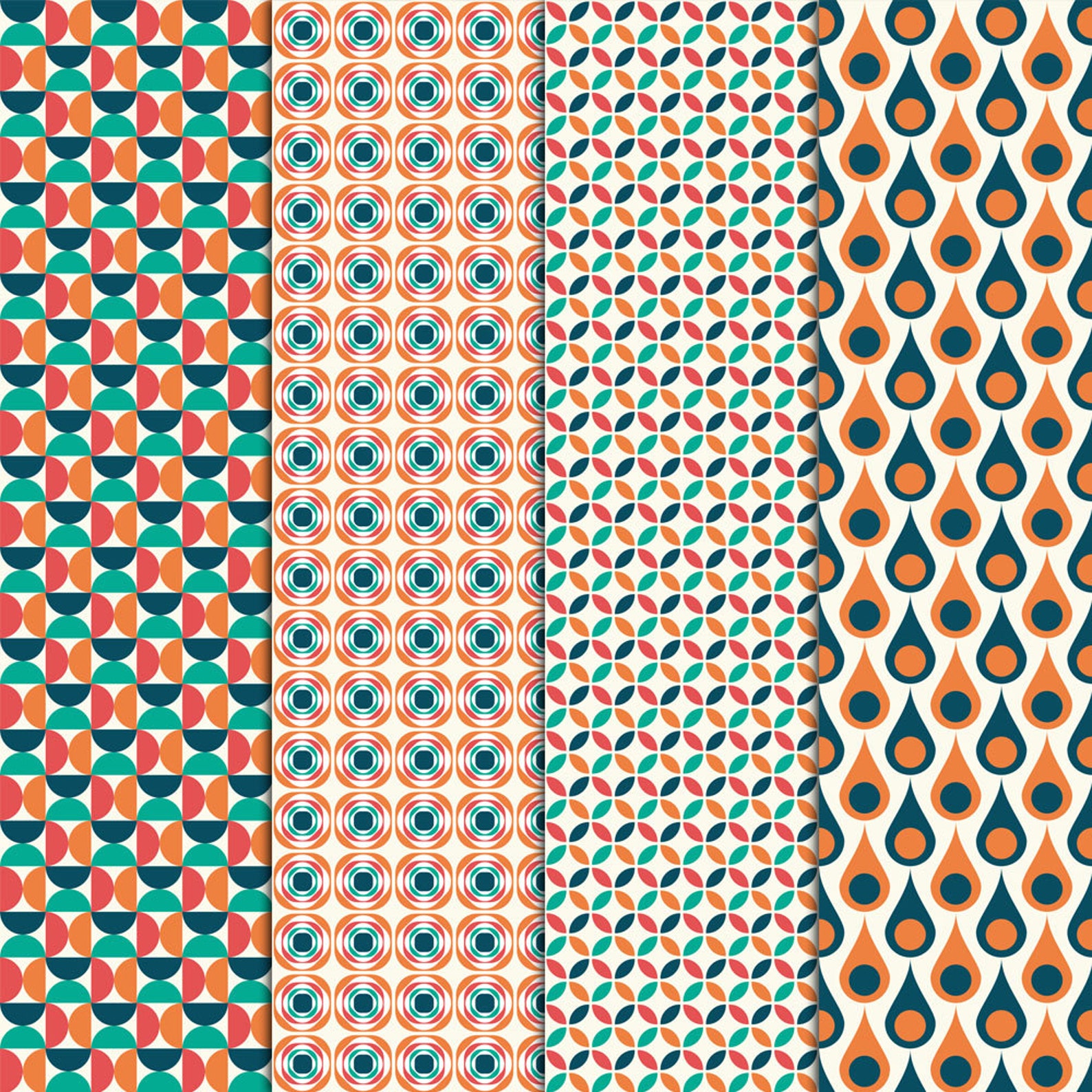Retro Patterns, 60's/70's Patterns, 20 Digital Papers 12“x12“, PAT File ...