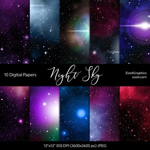 Night Sky Digital Papers, Galaxy Background, Space, Universe, Sky ...